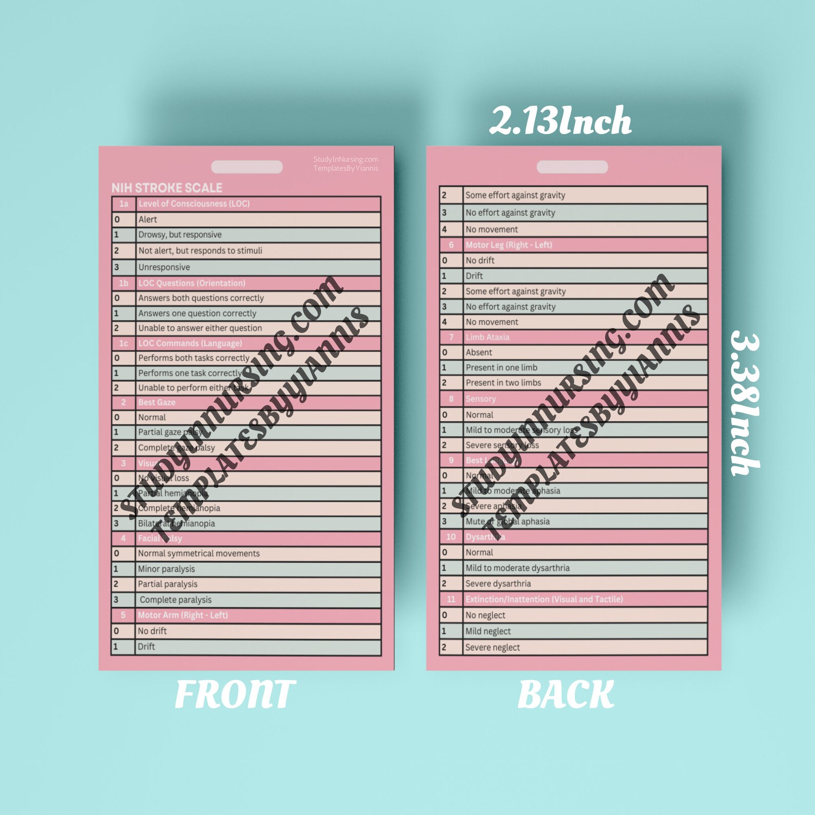 NIH Stroke Scale Reference Badge Cards Bundle | Stroke Assessment Tool ...