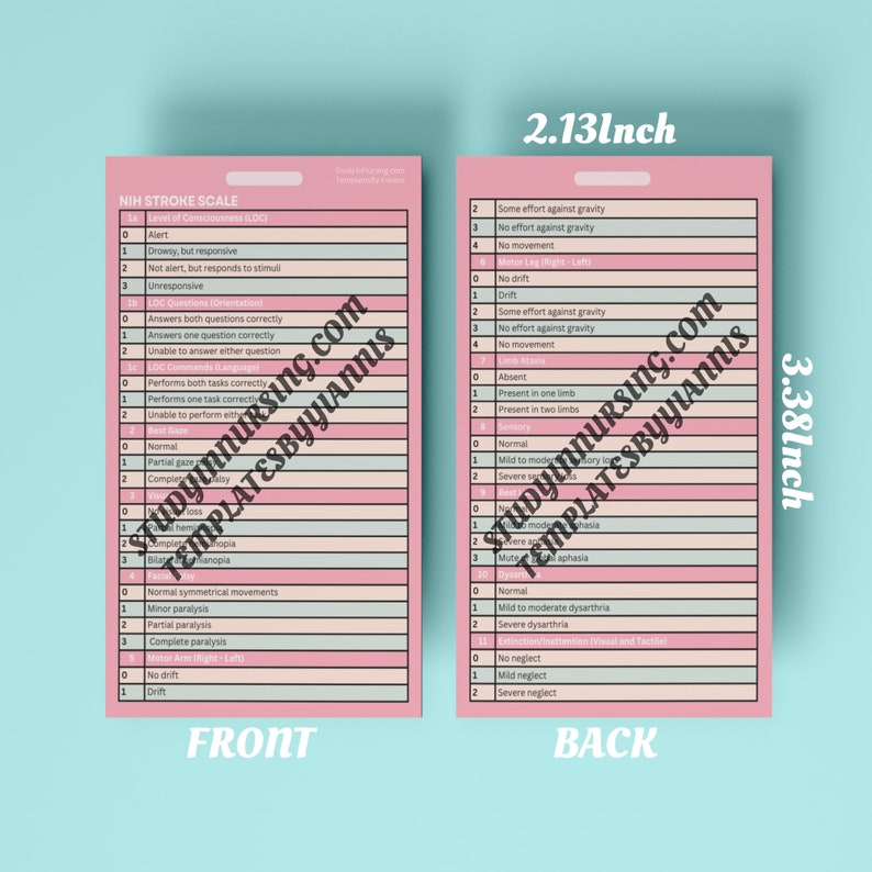 NIH Stroke Scale Reference Badge Cards Bundle | Stroke Assessment Tool ...
