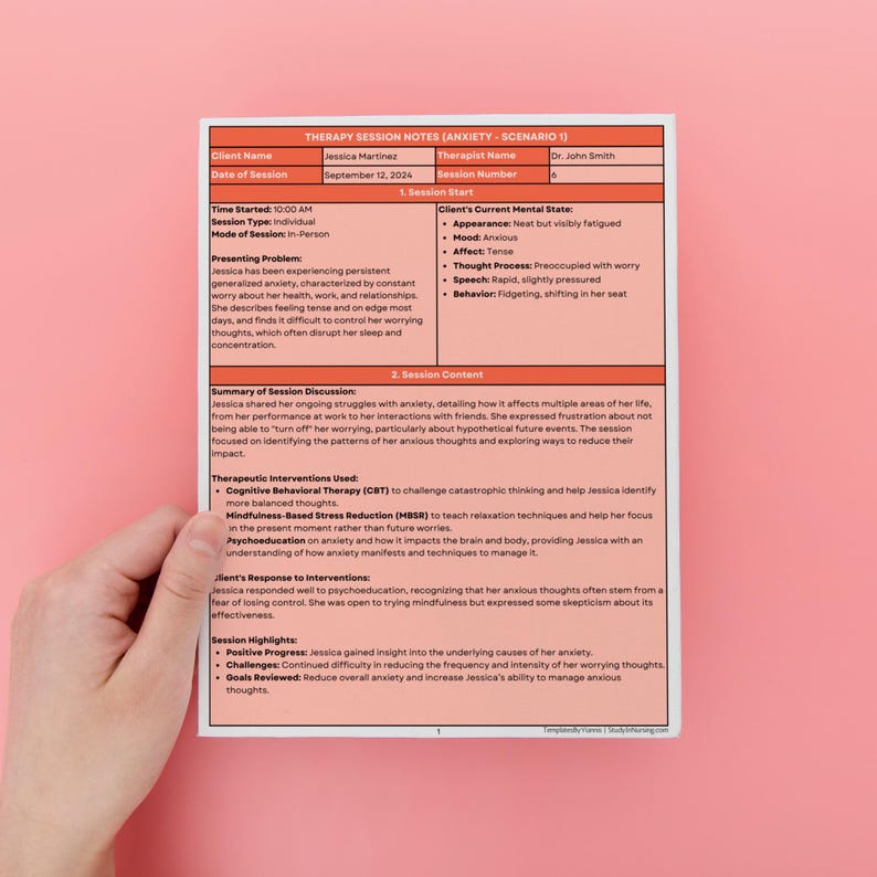 Therapy Session Notes Examples Guidebook: Counseling Progress Note ...