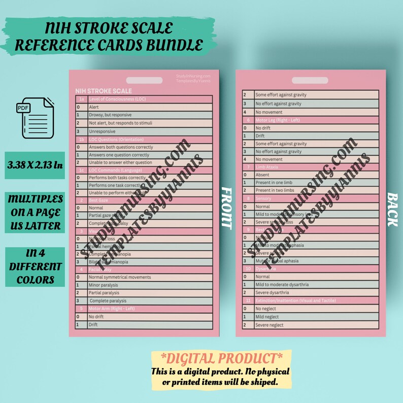 NIH Stroke Scale Reference Badge Cards Bundle | Stroke Assessment Tool ...