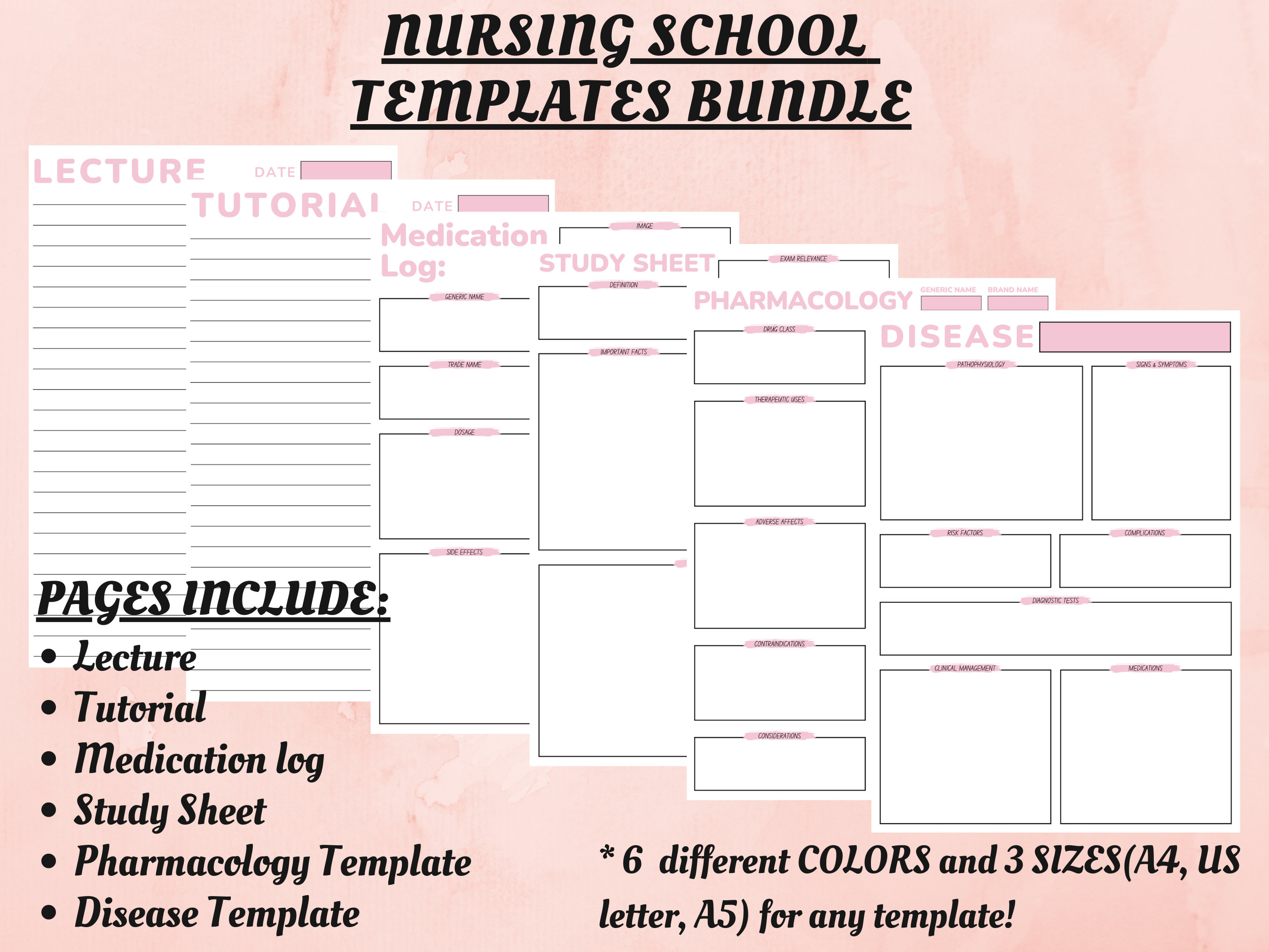 Nursing School Templates BUNDLE | Nurse Student Study Guide | Nursing ...