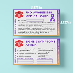 FND Awareness Emergency Medical ID Card | Health ID Card | Functional ...
