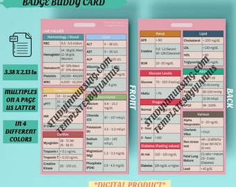 Lab Values Badge Pocket Card Reference Vertical for Nurse Paramedic EMT ...