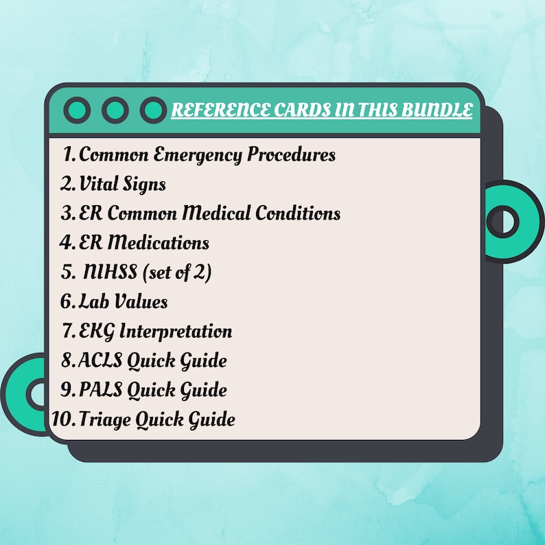 10 ER Nursing Badge Cards Pack | Emergency Nurse Reference Cards | Ekg ...