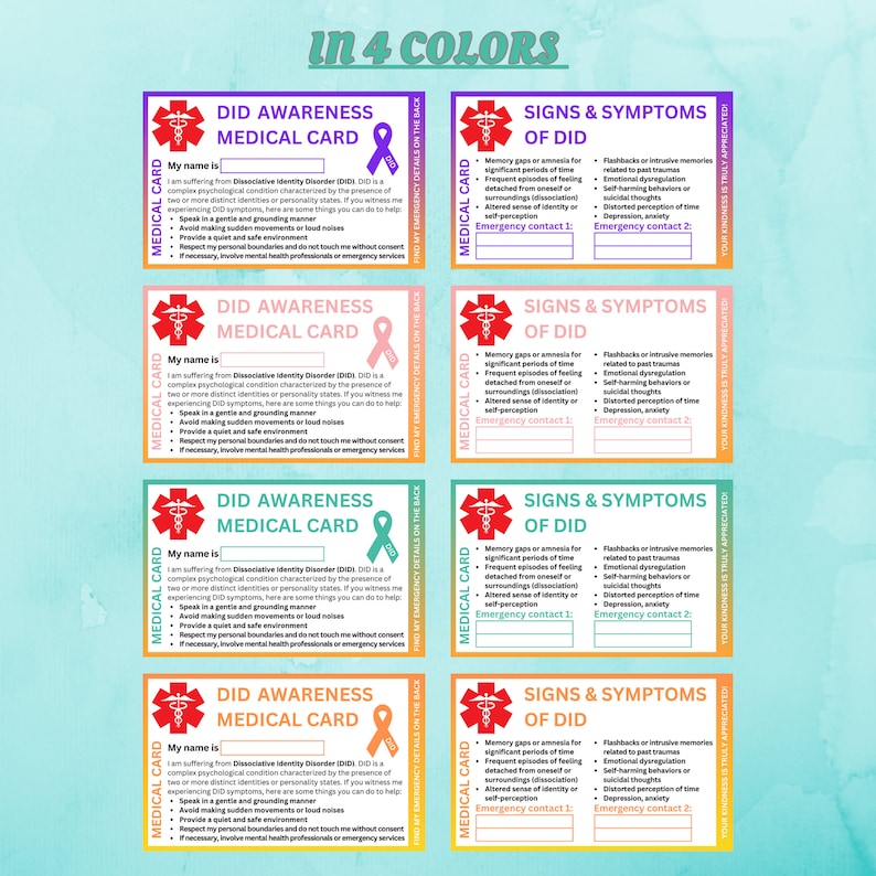 DID System Safety Card: Dissociative Identity Disorder Emergency Info ...