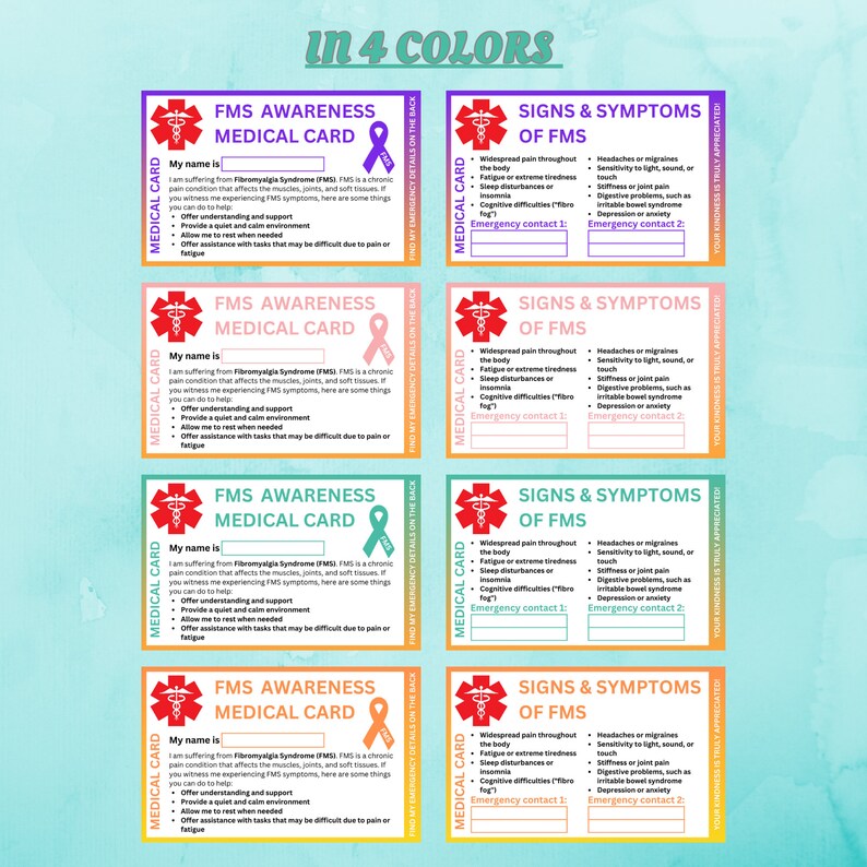 FMS Awareness Emergency Medical ID Card | Health Id Card | Fibromyalgia ...