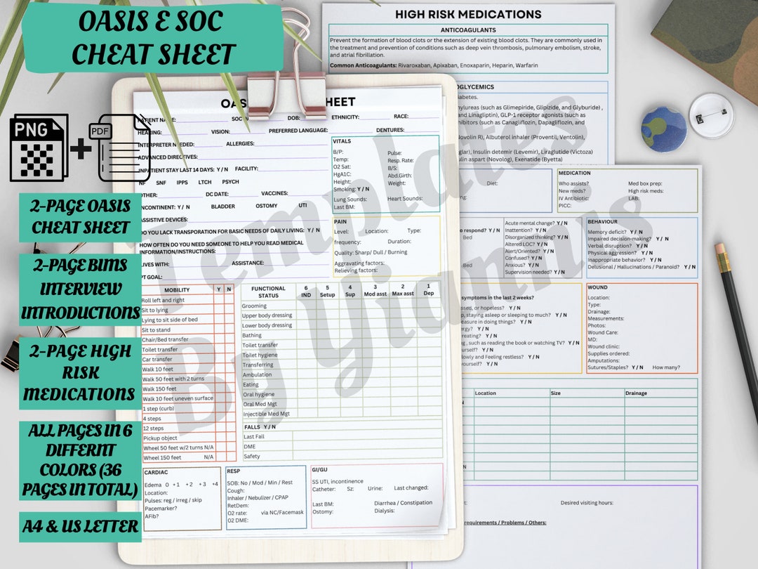 OASIS E Cheat Sheet Bundle | Start of Care Assessment | Oasis Home ...
