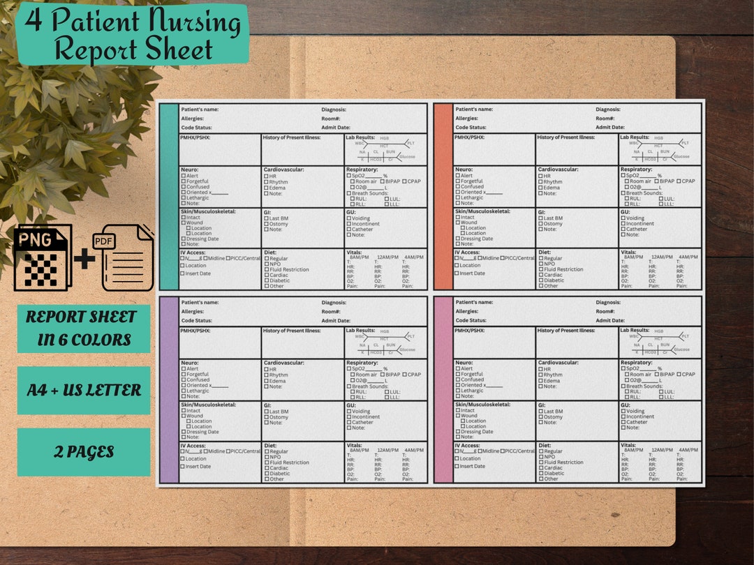 4 Patient Nursing Report Sheet | Nurse SBAR | Nurse Brain Sheet | Icu ...
