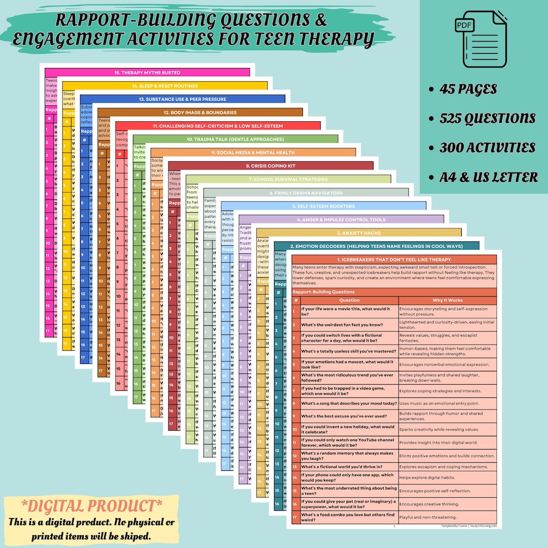 TEEN THERAPY Rapport-building Questions & Engagement Activities ...