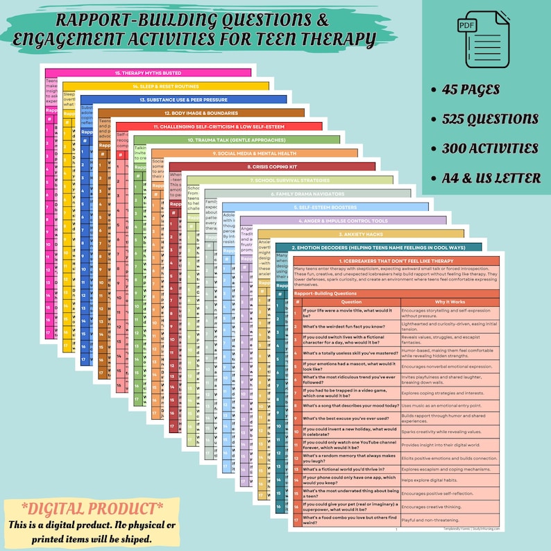 Teen Therapy Rapport Building Questions: Icebreakers & Engagement ...