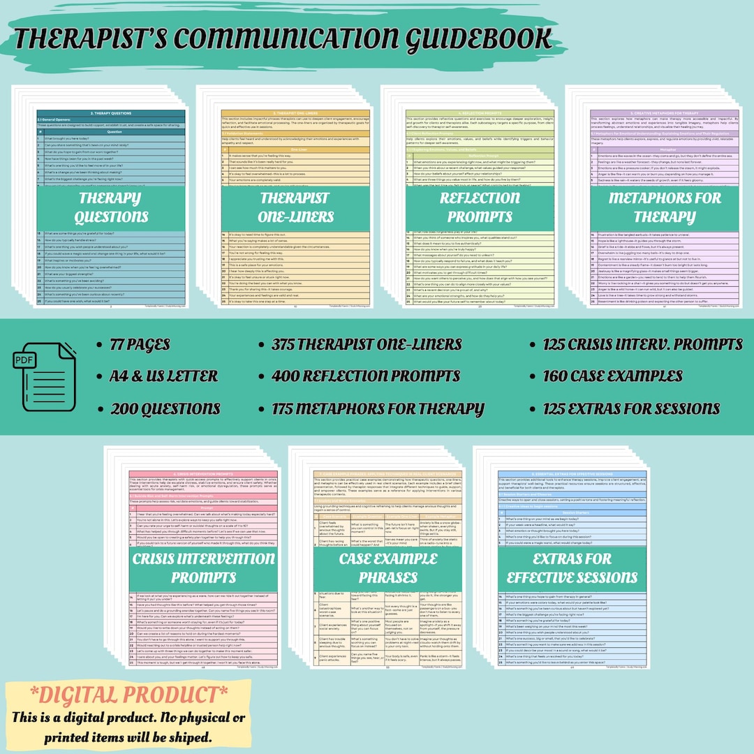 THERAPIST COMMUNICATION PHRASES Guidebook Counselor One Liners Therapy ...