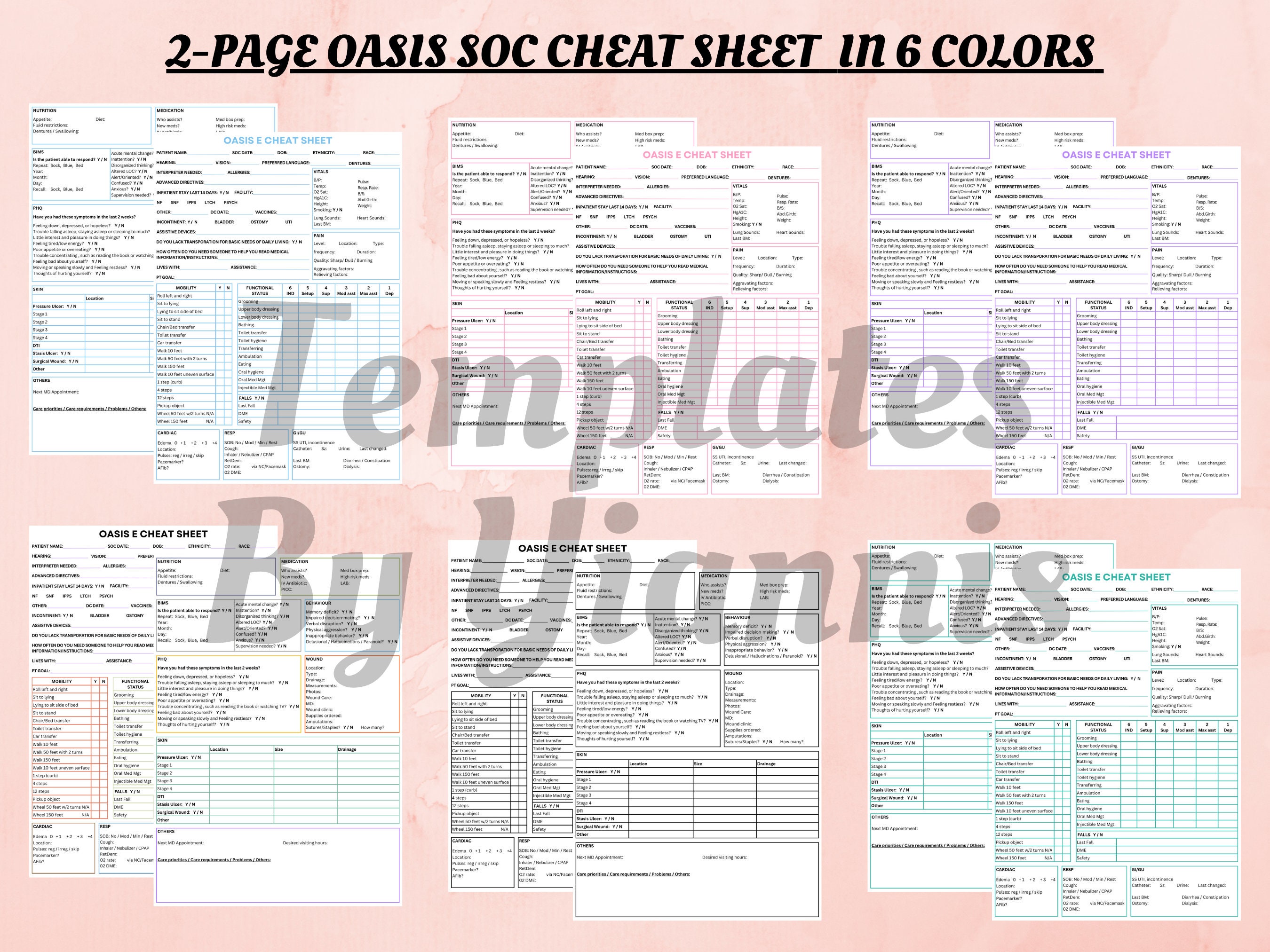 OASIS E Cheat Sheet Bundle Start of Care Assessment Oasis - Etsy Australia