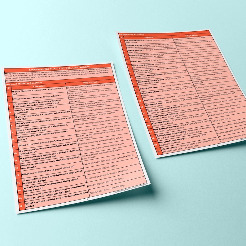 Teen Therapy Rapport Building Questions: Icebreakers & Engagement ...