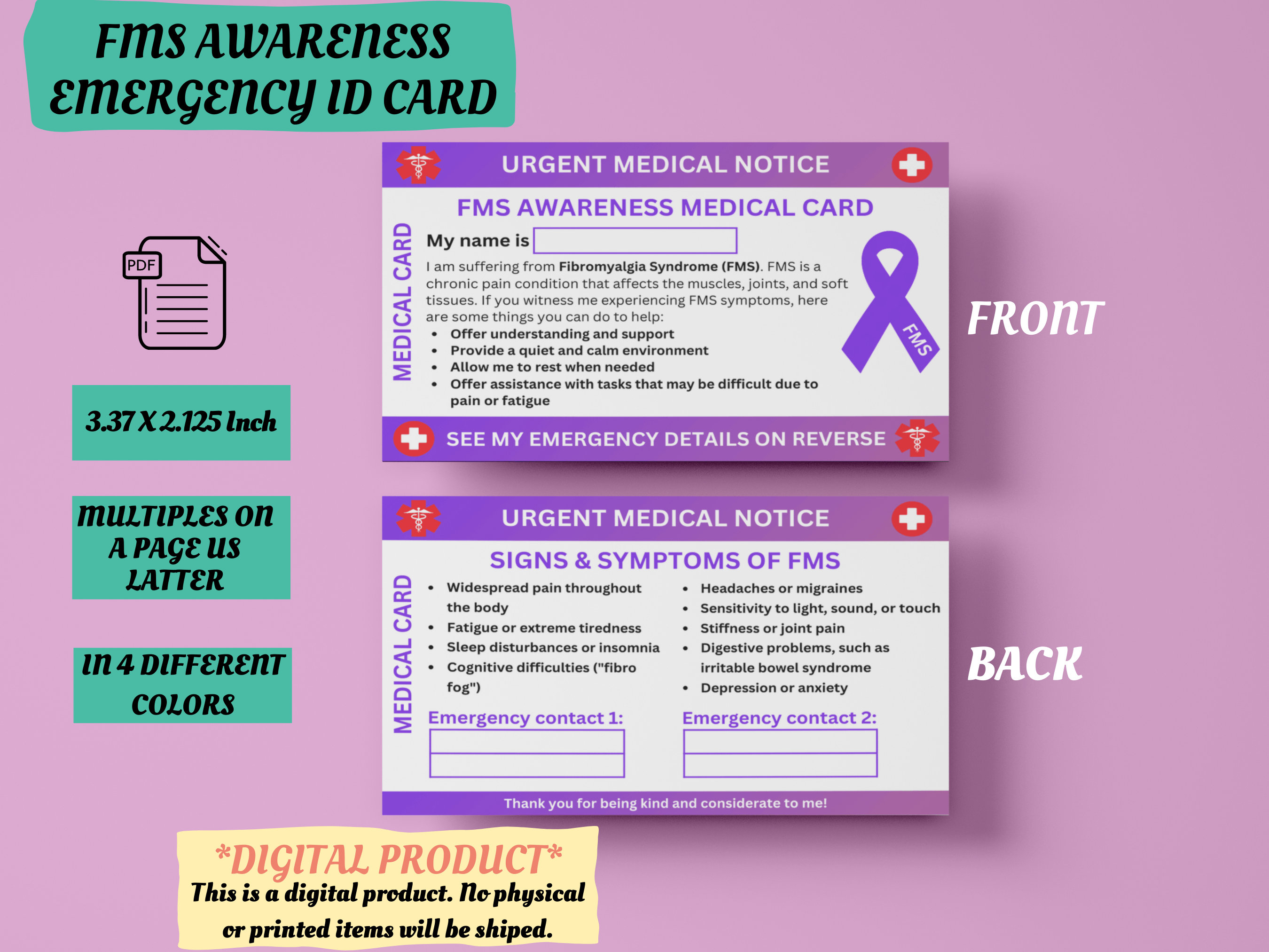 FMS Awareness Emergency Medical ID Card Health Id Card - Etsy