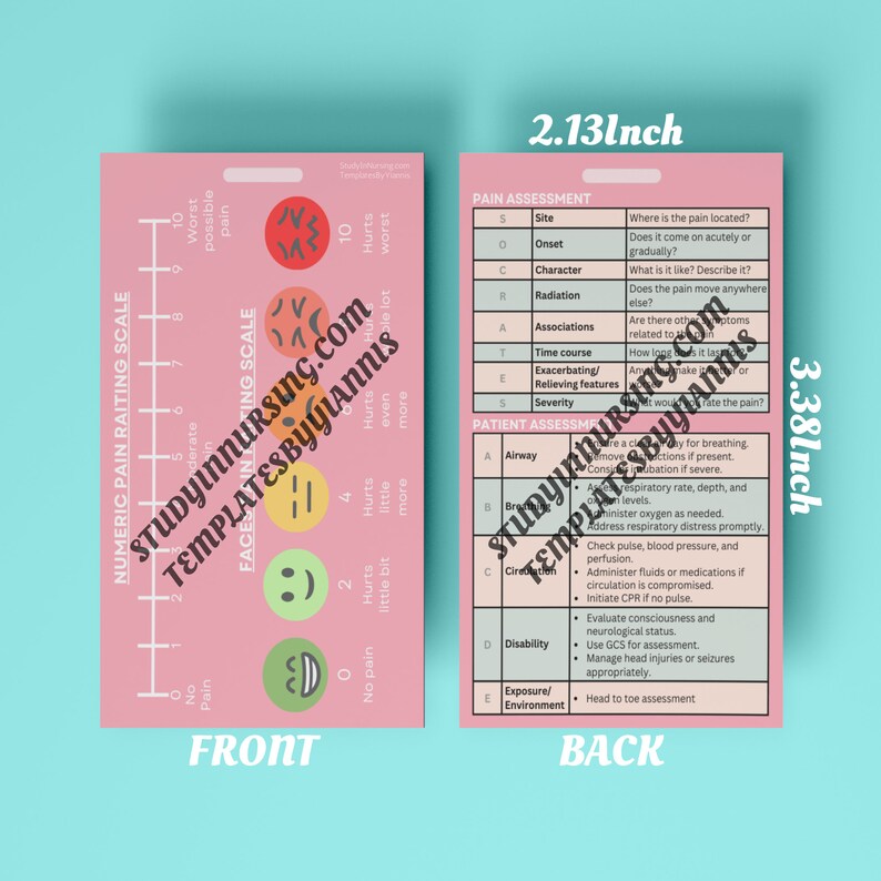 Pain & Patient Assessment Reference Badge Card | Nursing Pain Scale ...