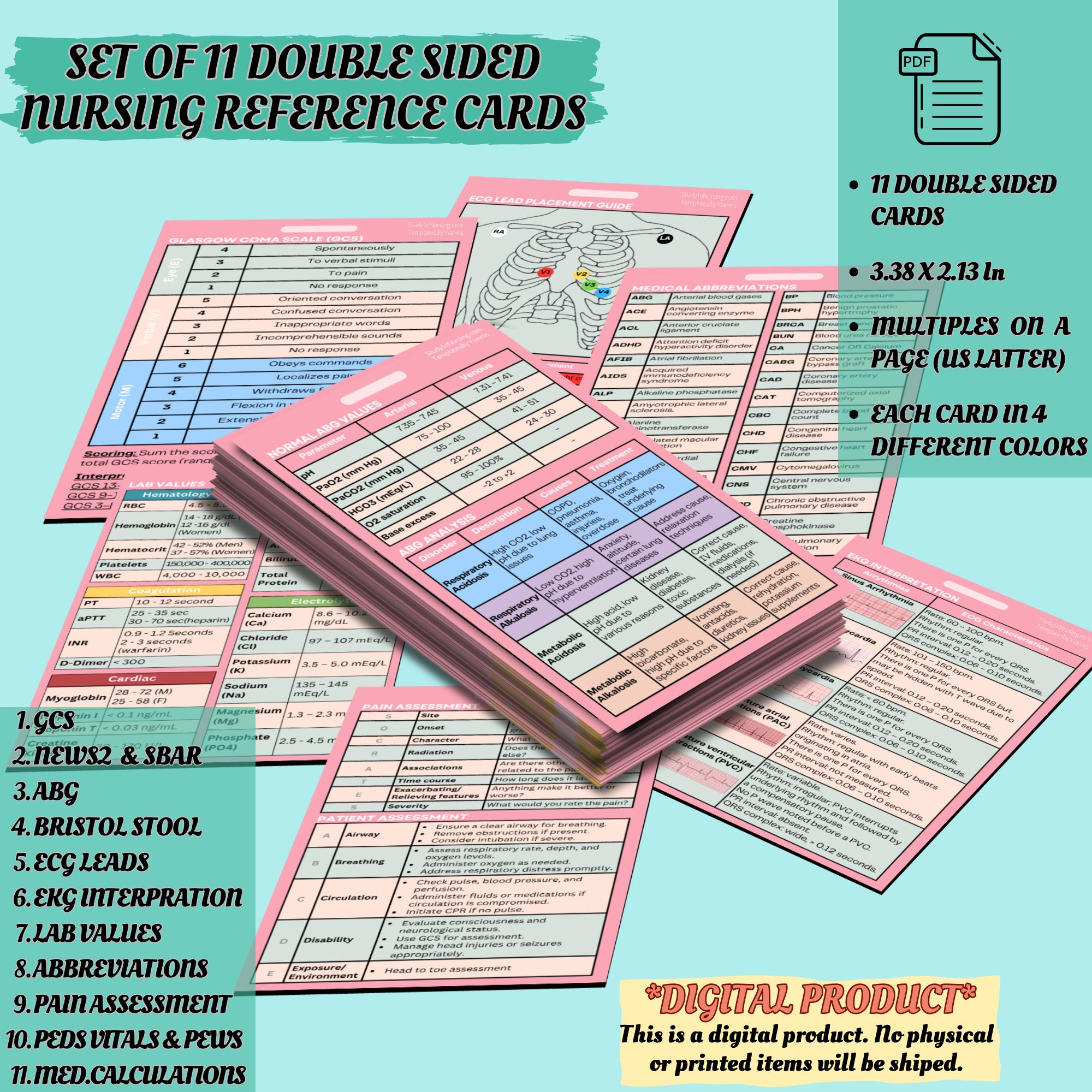 Set of 11 Nursing Badge Cards Emergency Nurse Reference - Etsy