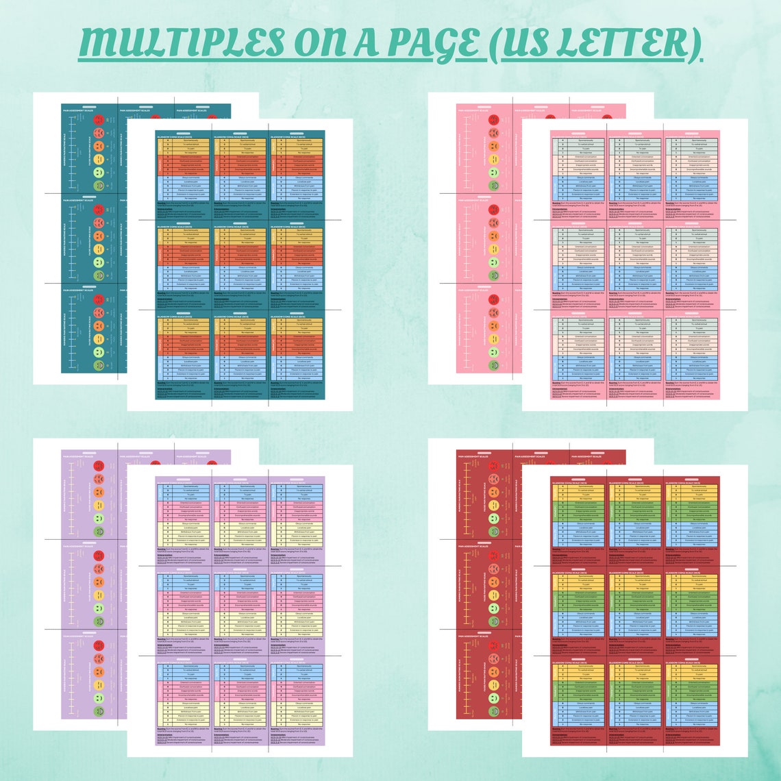 Glasgow Coma Scale (GCS) & Pain Assessment Scale Reference Card ...