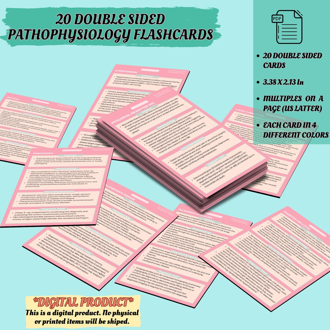 Pathophysiology Flashcards Bundle Disease Study Cards Medical School Aid Nursing Student ...