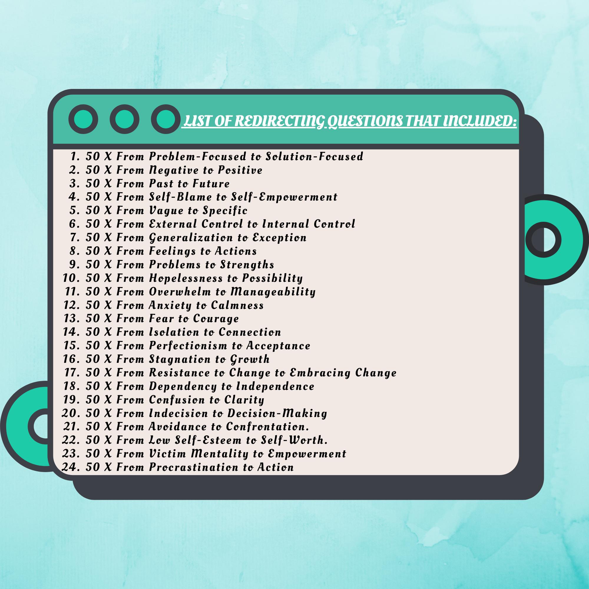 1200 Redirecting Therapy Questions Guidebook: Counseling Interventions ...