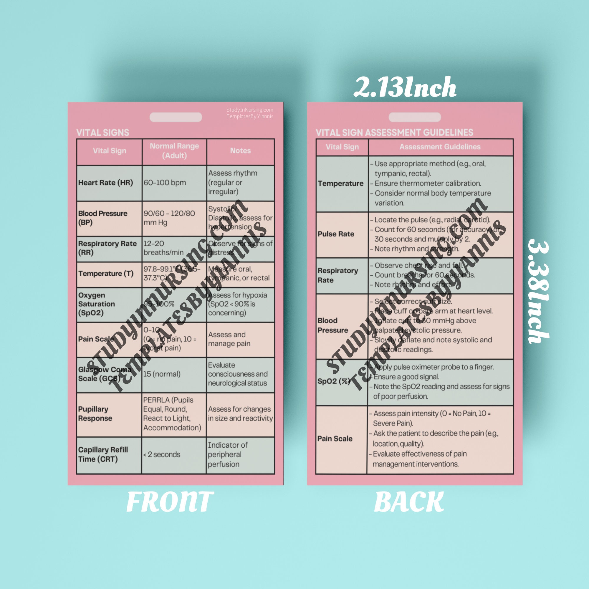 Vital Signs Values & Assessment Guidelines Reference Card | Normal ...