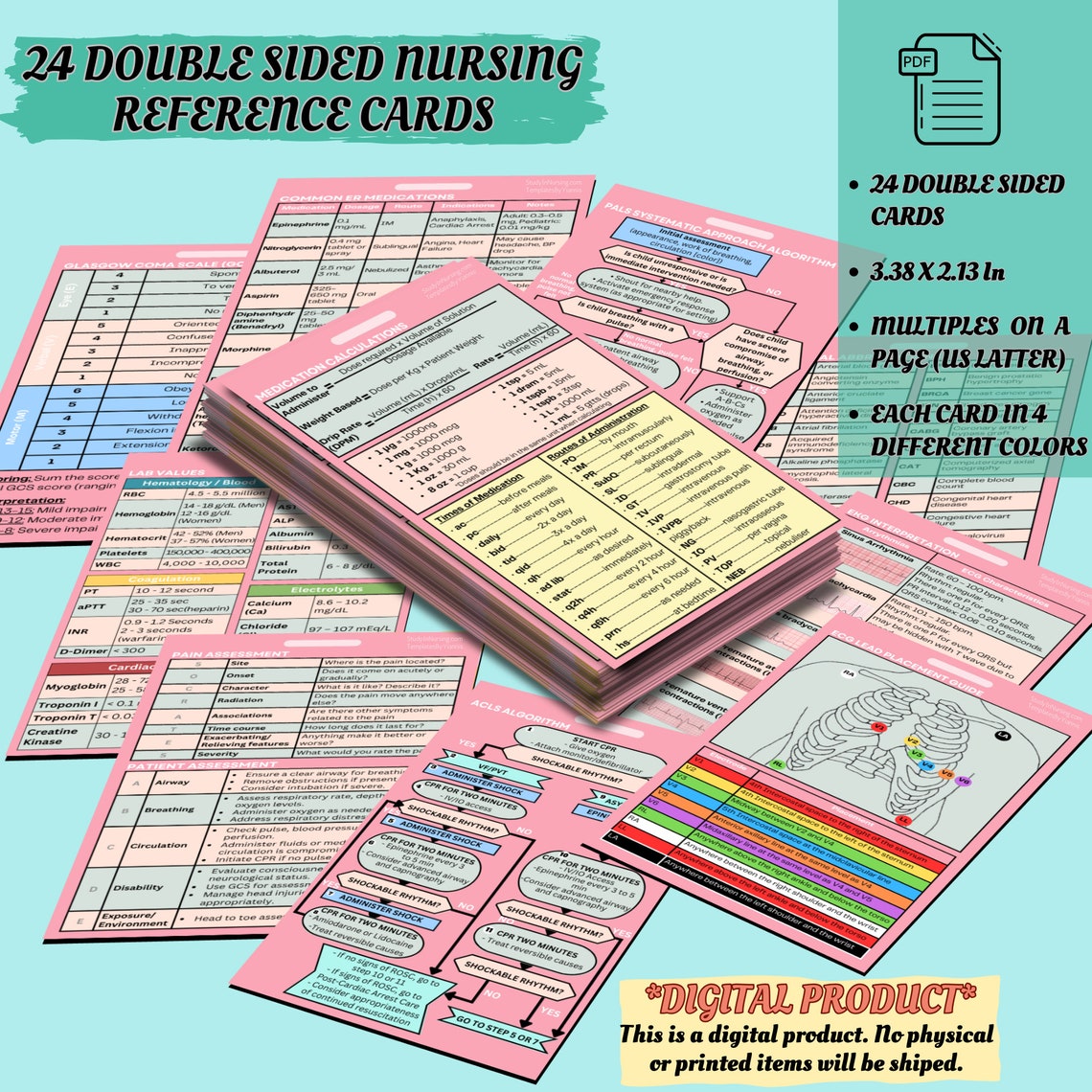 Complete Nursing Badge Cards Bundle Emergency Nurse Reference Cards Ekg ...