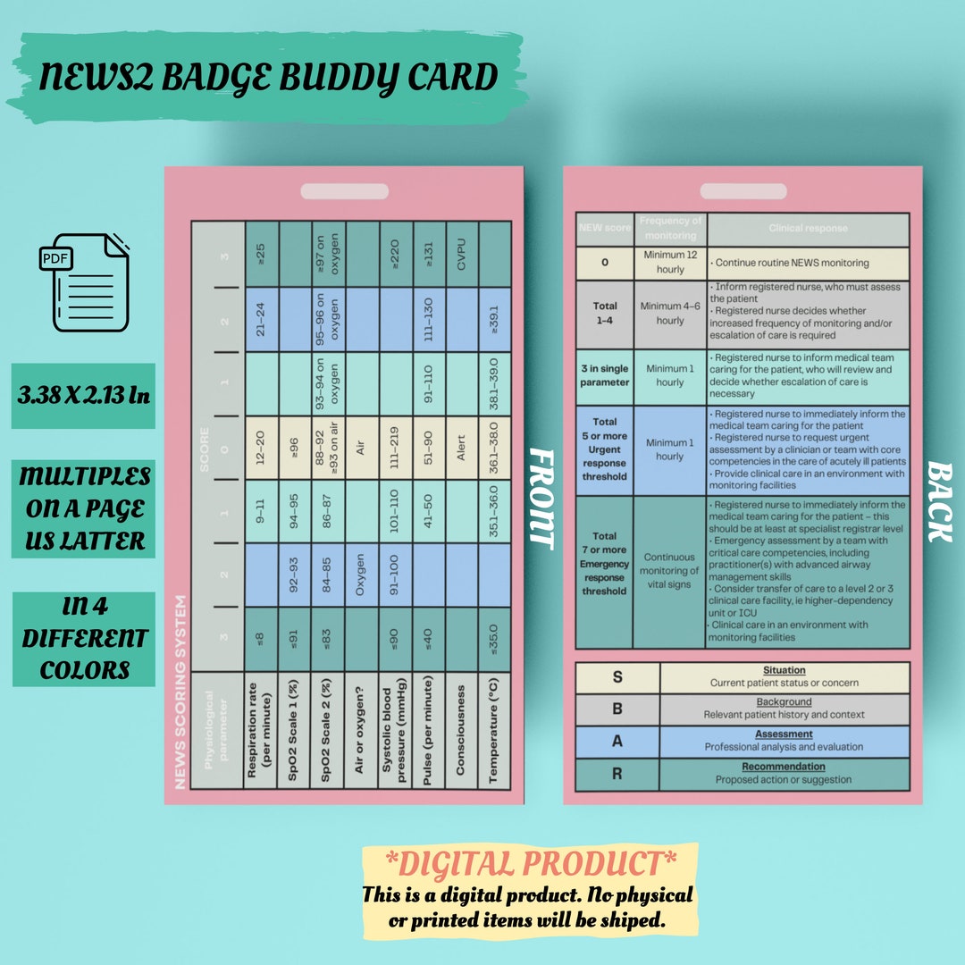 NEWS2 Reference Badge Buddy Card SBAR Observations - Etsy UK