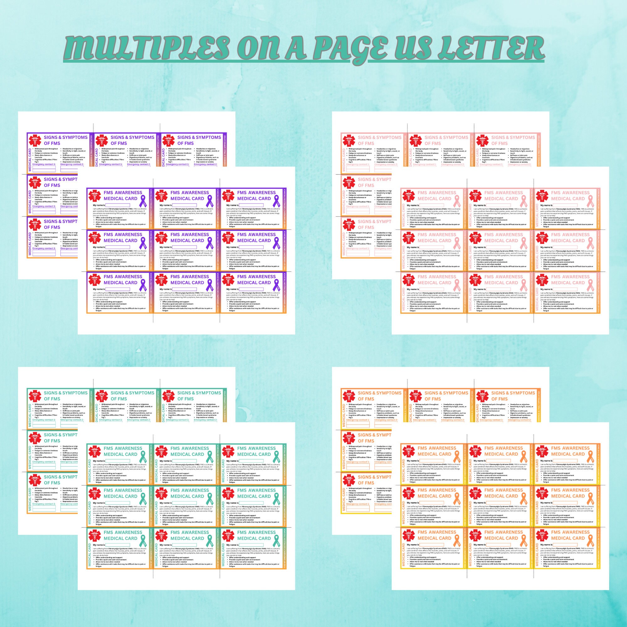 FMS Awareness Emergency Medical ID Card Health Id Card Fibromyalgia ...