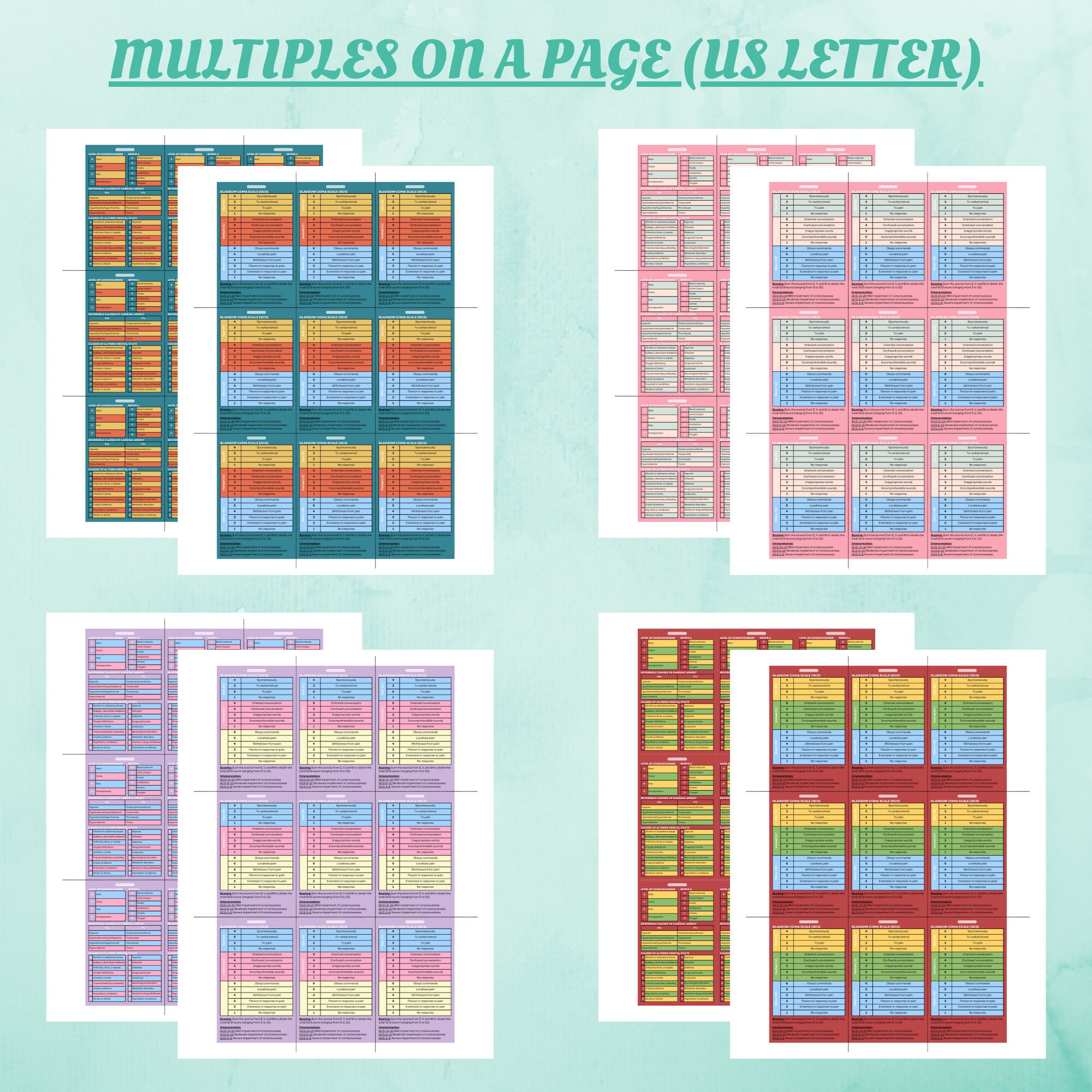 Glasgow Coma Scale (GCS) Reference Card | Altered Mental State ...