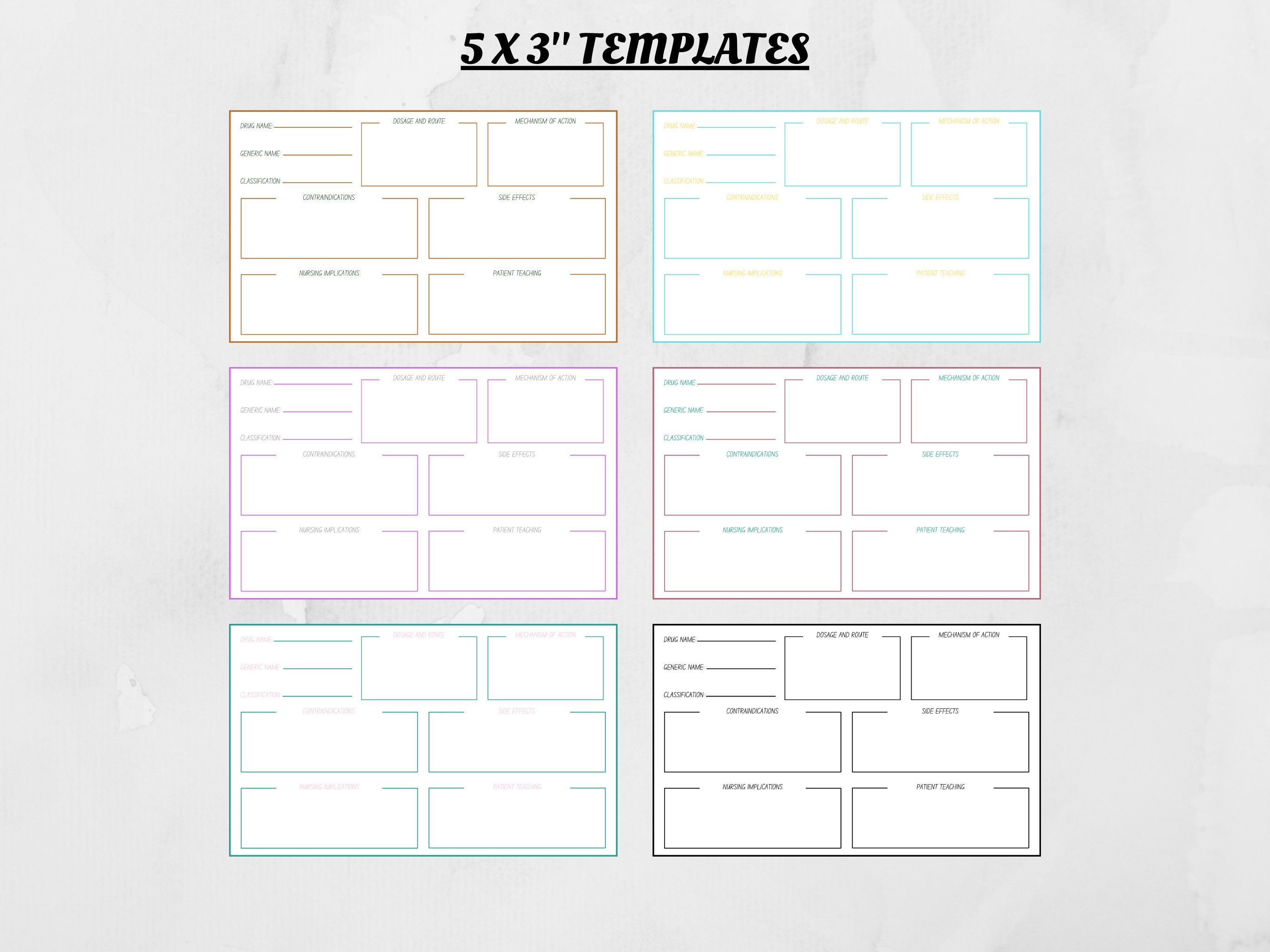Nursing Pharmacology Study Templates: Blank Medication Flashcards for ...