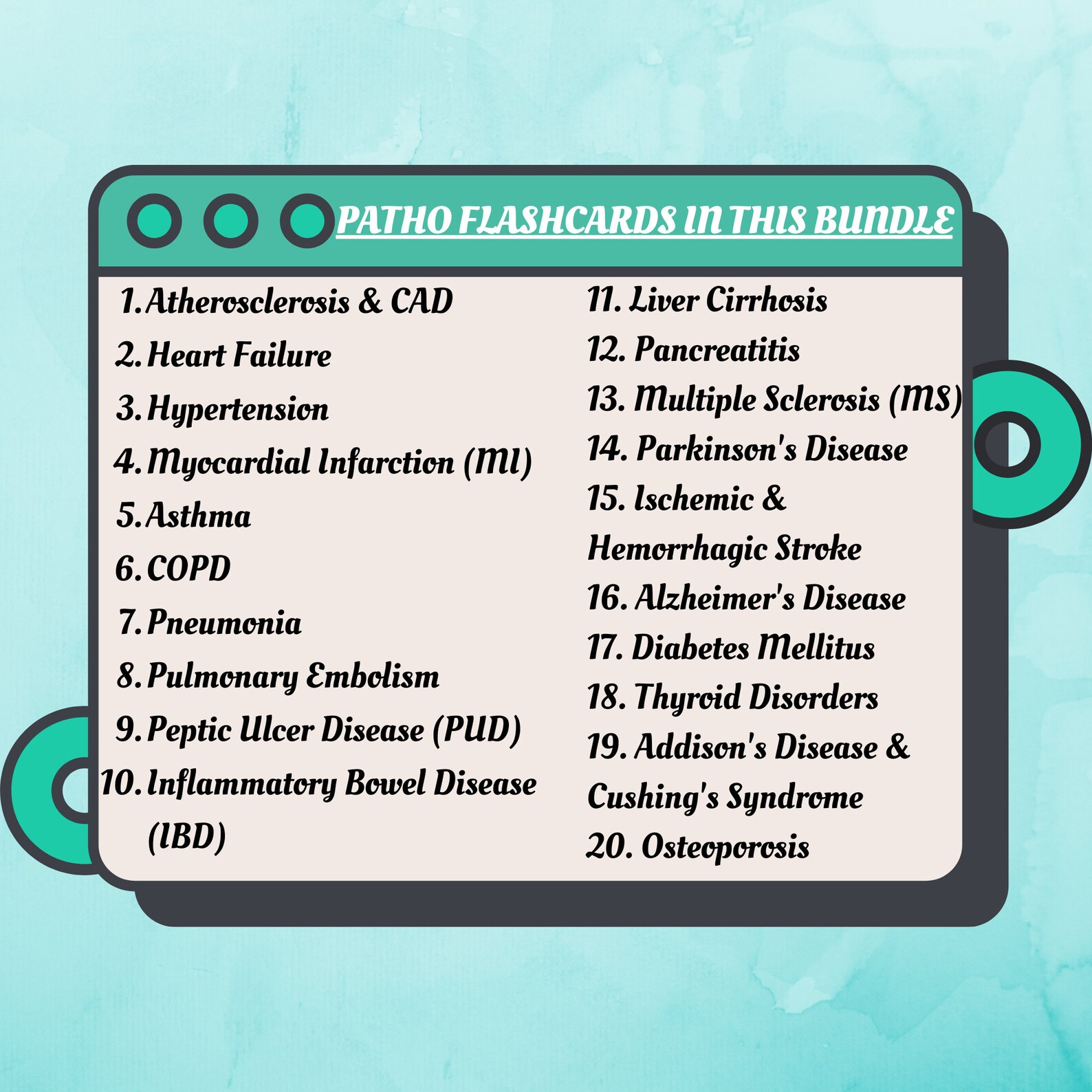 Pathophysiology Flashcards Bundle Disease Study Cards Medical School ...
