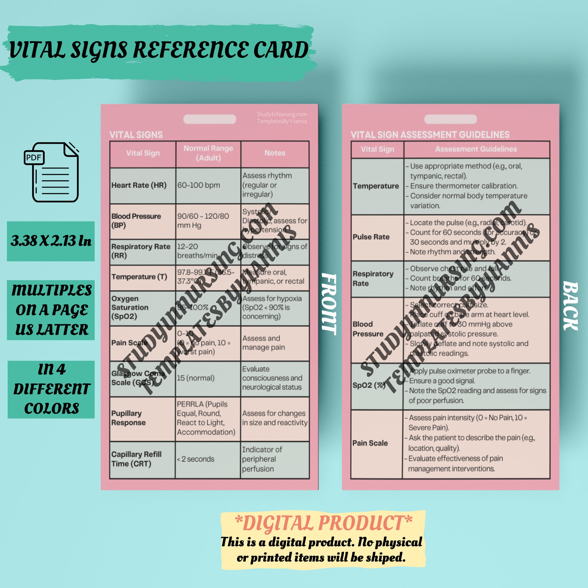 Vital Signs Values & Assessment Guidelines Reference Card | Normal ...