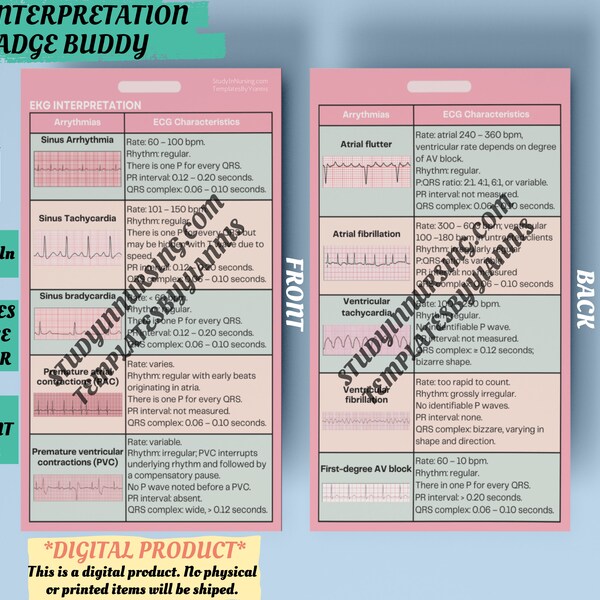 Ekg Cheat Sheet Badge Card - Etsy
