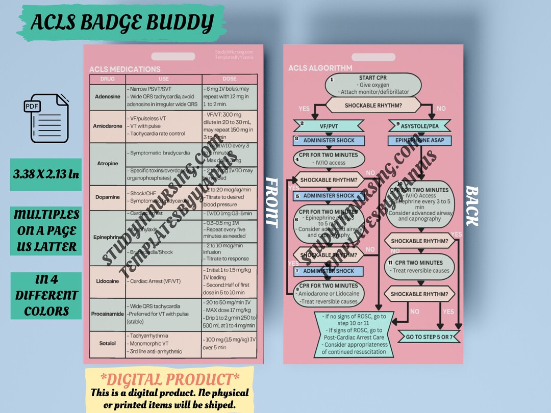 ACLS Quick Reference Badge Buddy | ACLS Algorithm & Medications ...