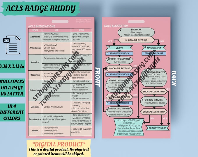 Digital ACLS Badge Buddy Updated - Digital File PDF for DIY Printing ...
