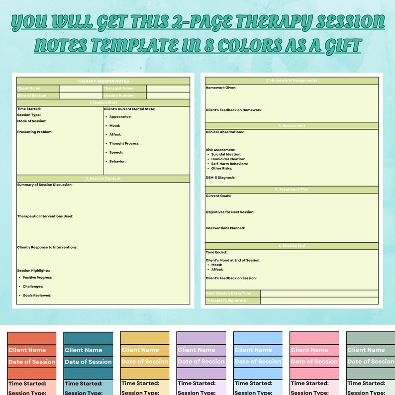 Therapy Session Notes Examples Guidebook (PDF) - Etsy