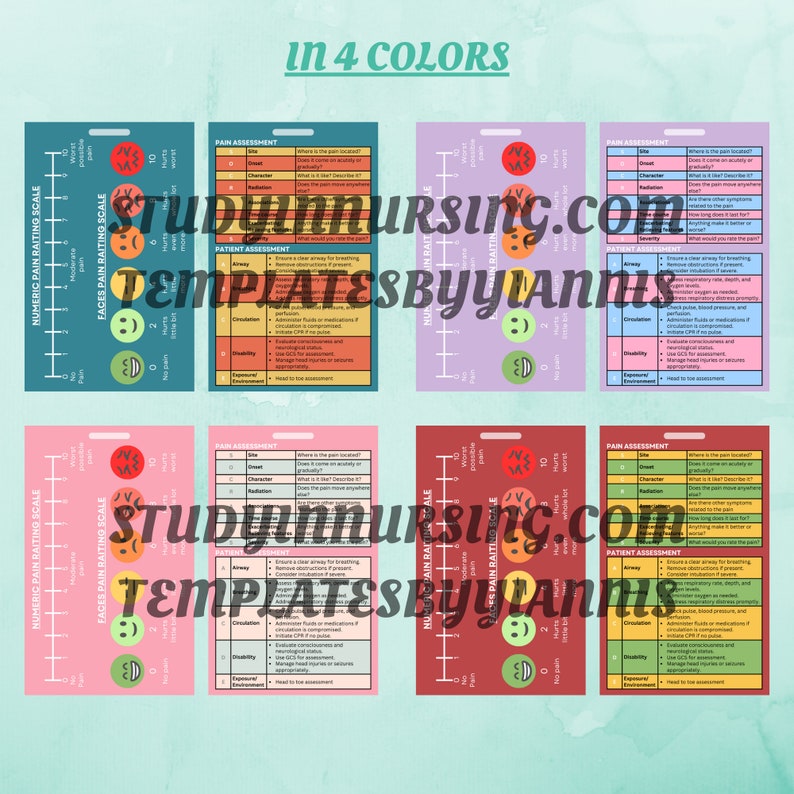 Pain & Patient Assessment Reference Badge Card | Nursing Pain Scale ...