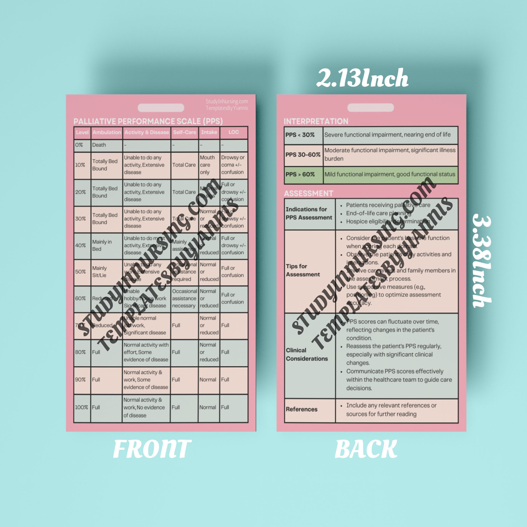 Palliative Performance Scale Reference Card PPS Nursing Badge Buddy ...