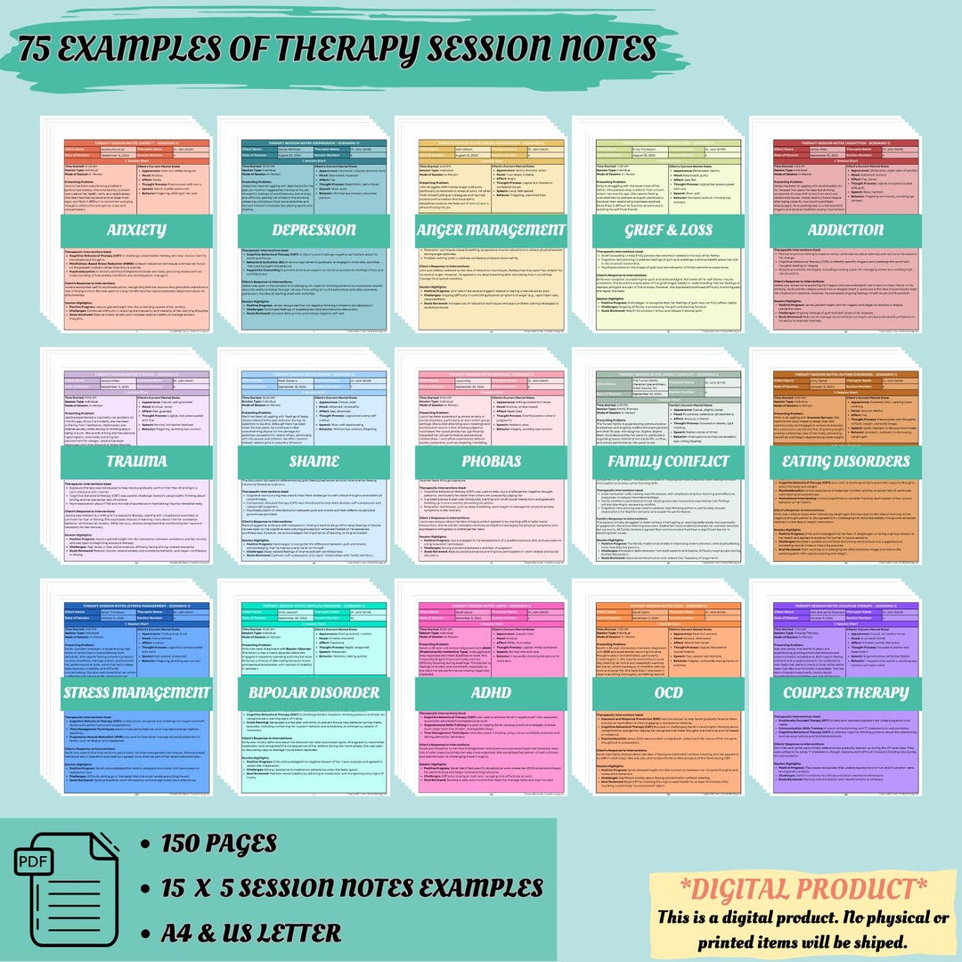 Therapy Session Notes Examples Guidebook (PDF) - Etsy