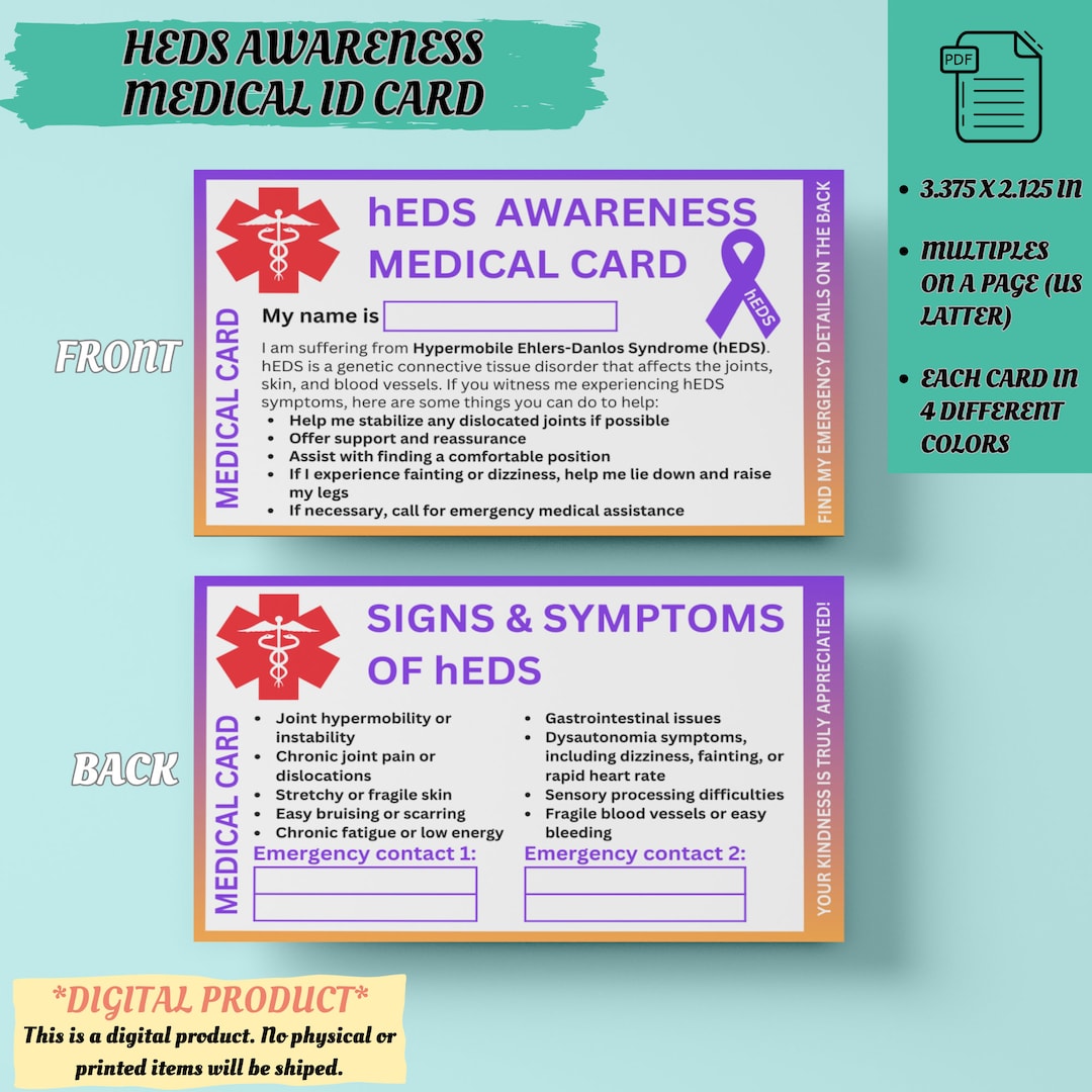Heds Emergency Info Card: Ehlers Danlos Safety Alert, Joint Pain and ...