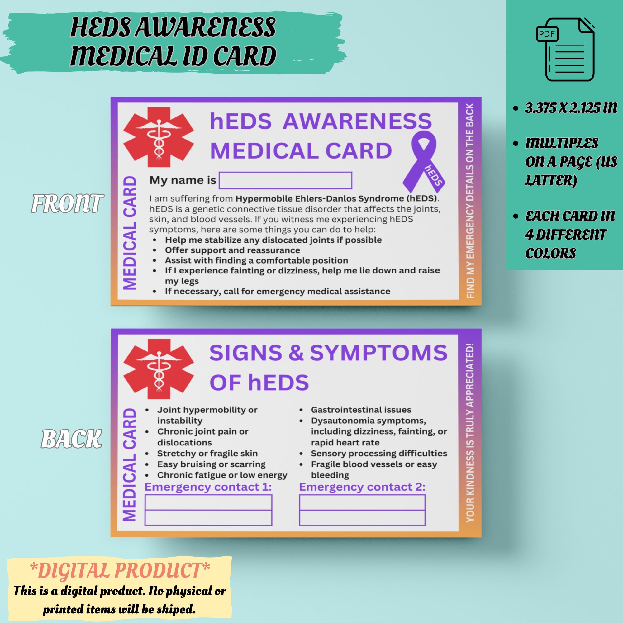 Heds Awareness Emergency Medical ID Card (digital Printable) - Etsy UK
