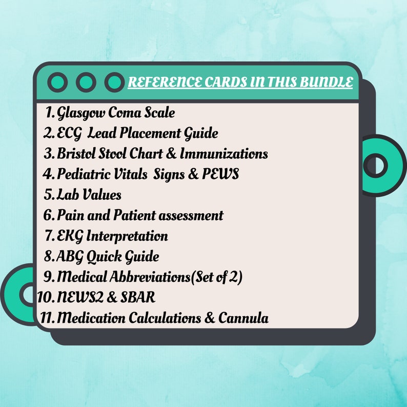 Set of 11 Nursing Badge Cards | Emergency Nurse Reference Cards | Ekg ...