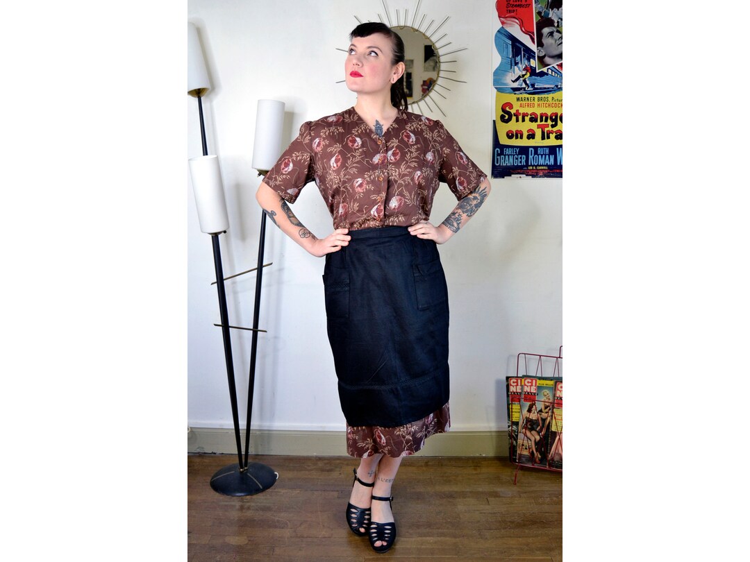 True Vintage 40s 1940s Workwear Black Lightweight Moleskin Cotton Apron ...