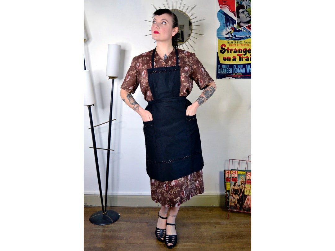 Black Coated Cotton Apron True Vintage 40s 1940s Workwear - Etsy