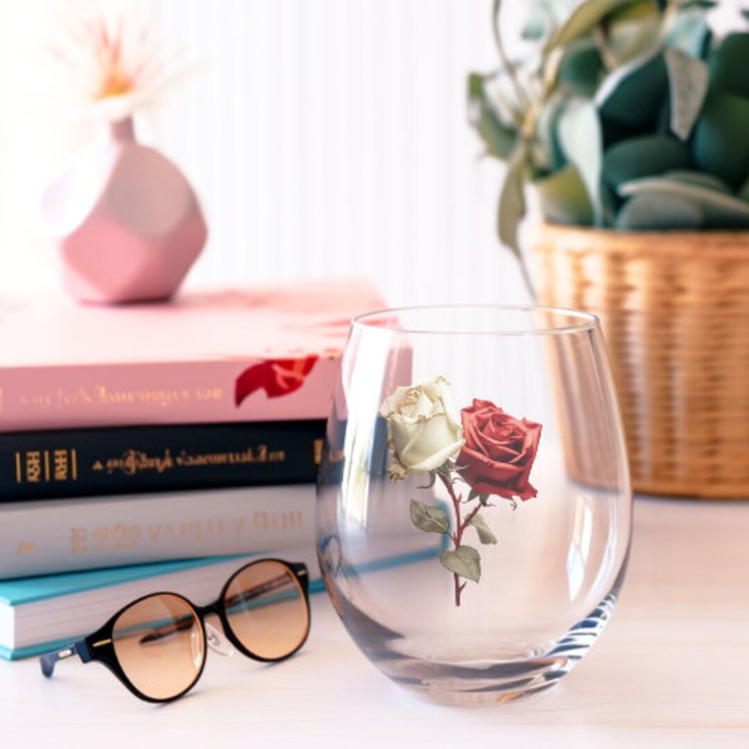 Rose Wine Glass Wine Glasses Vintage Rose Glass Rose Stemless Wine ...