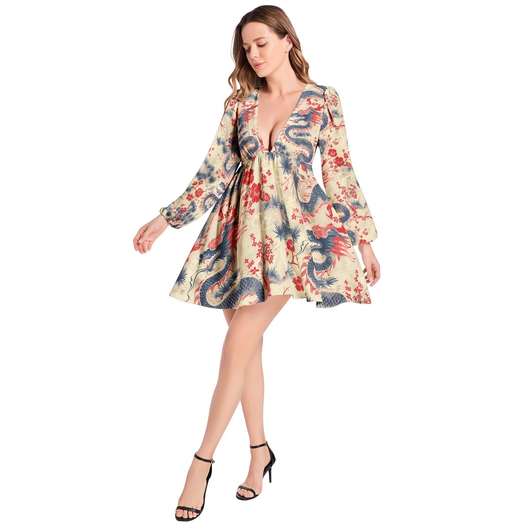 Dragon Print Dress Dragon Dress Nature Print Dress Boho Dress Bohemian ...