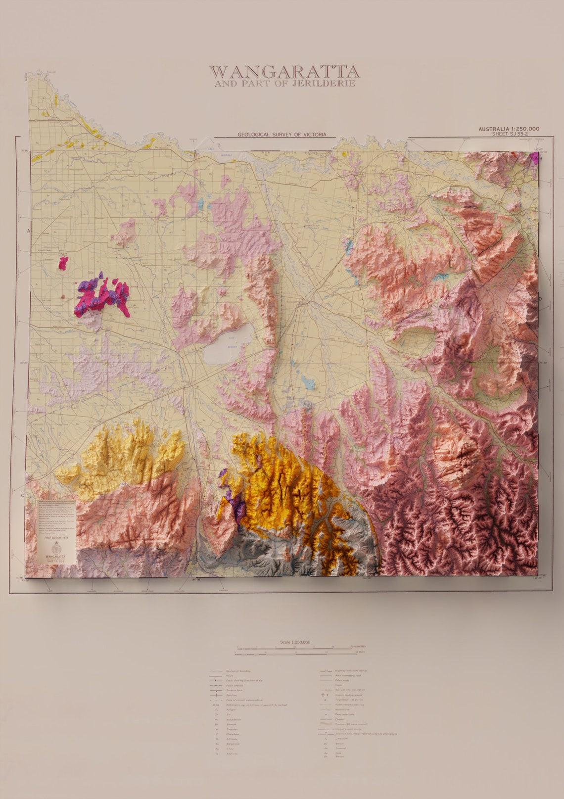 Wangaratta Vintage Shaded Relief Map Victoria Australia | Etsy