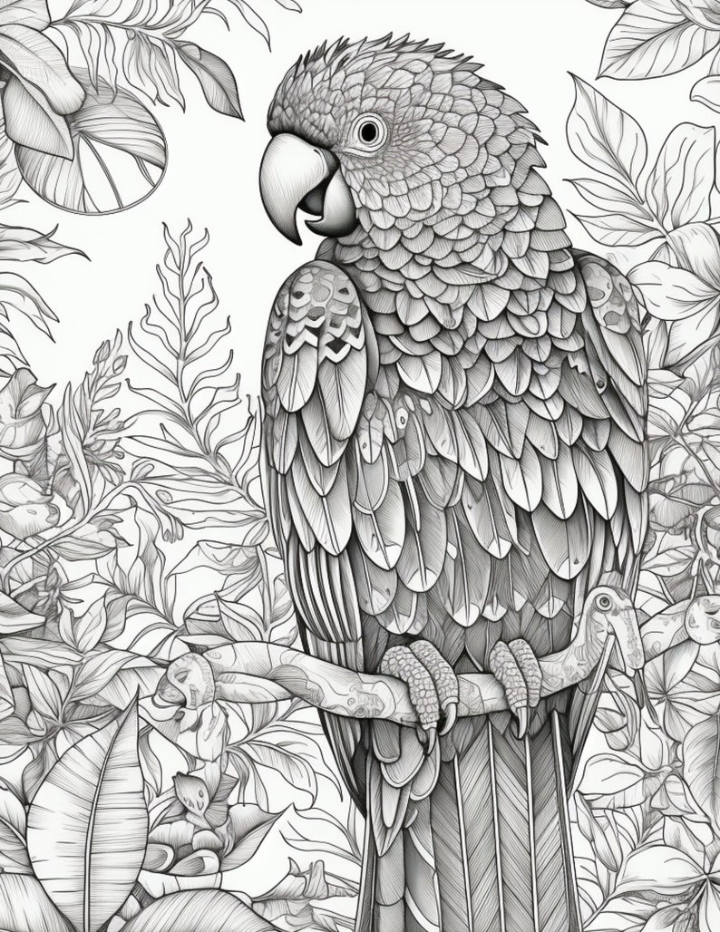 Exotic Parrot 8.5" X 11 Coloring Page, Instant Download Digital Print ...