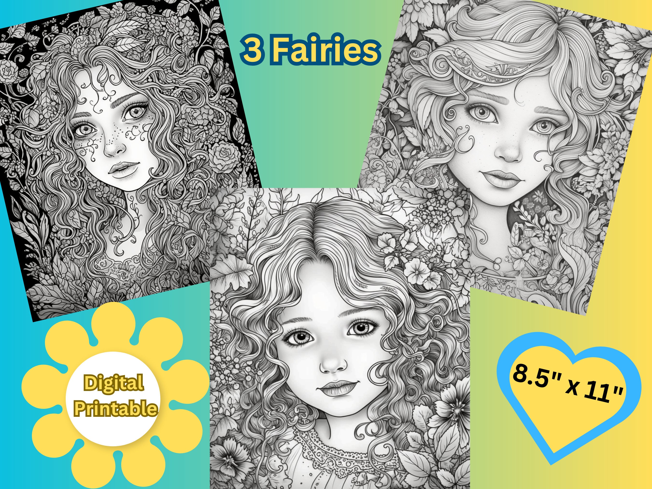 3 Cute Forest Fairy Coloring Pages for Teens/adults Instant Download ...
