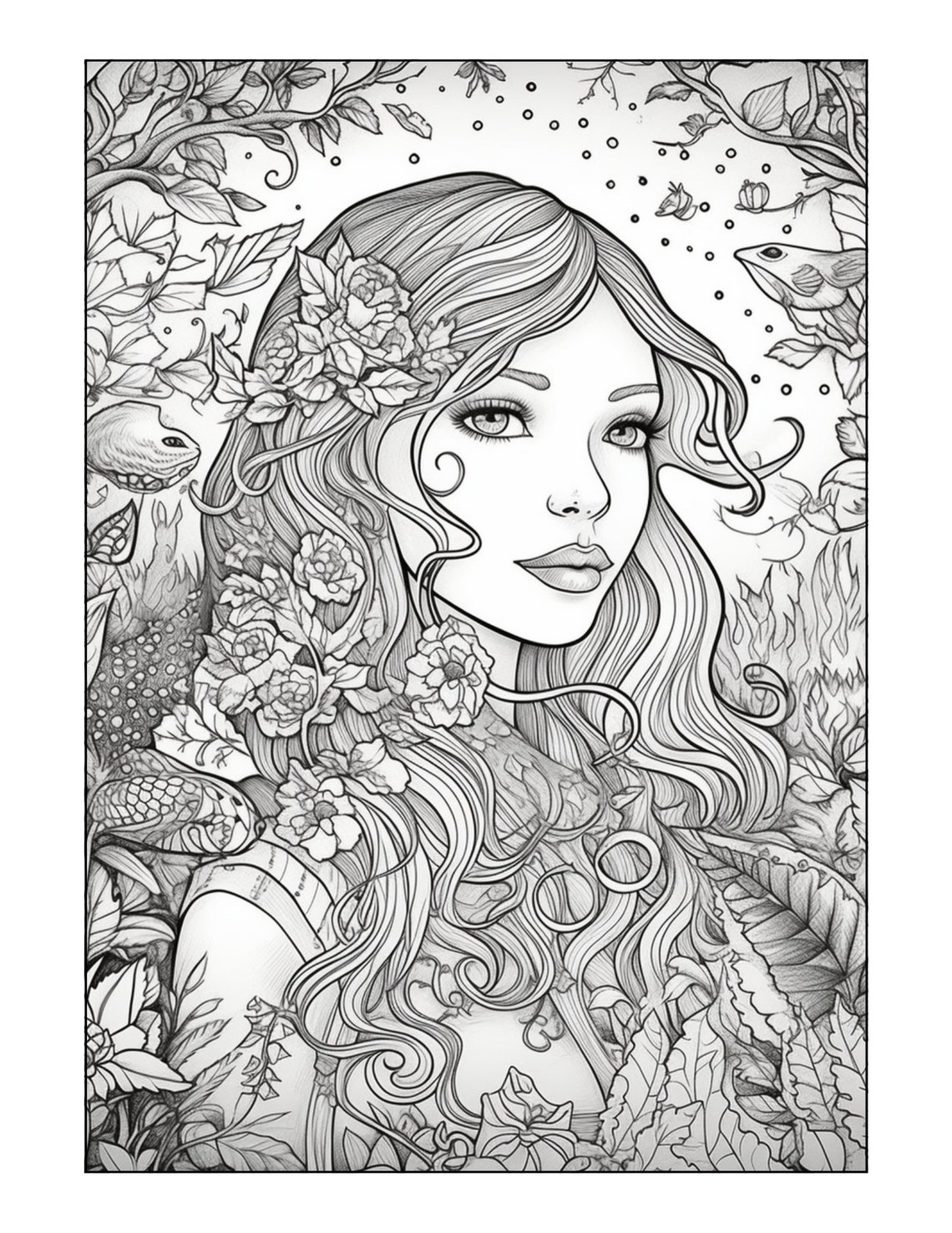 5 Coloring Pages of Beautiful Fairies From an Enchanted Forest Digital ...
