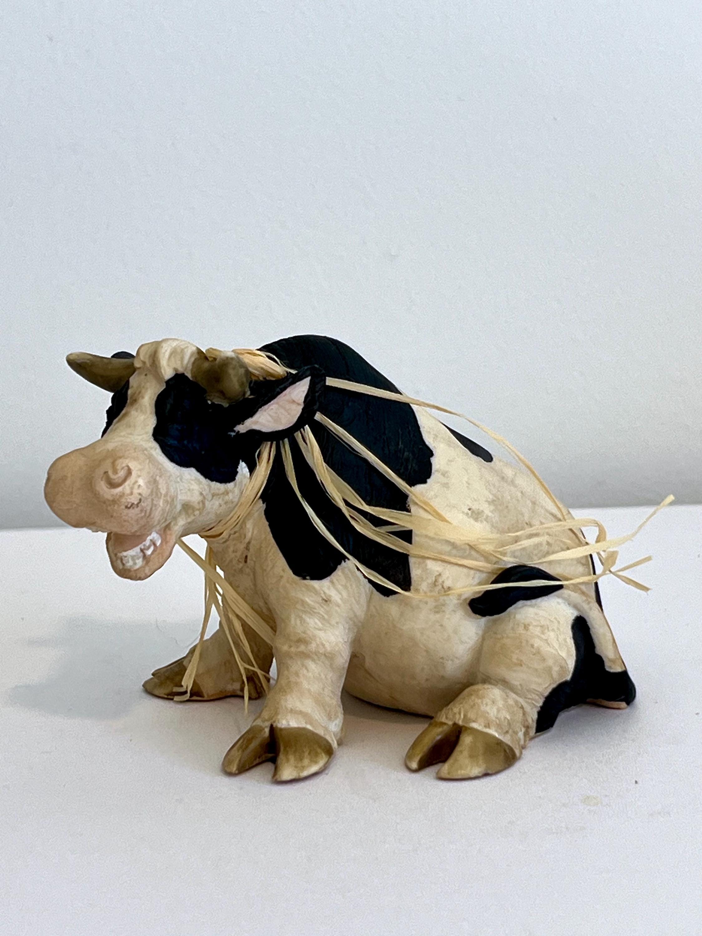 4" Cow Sitting Down With Bow - Hand Painted Figurine Fun Home Decor ...